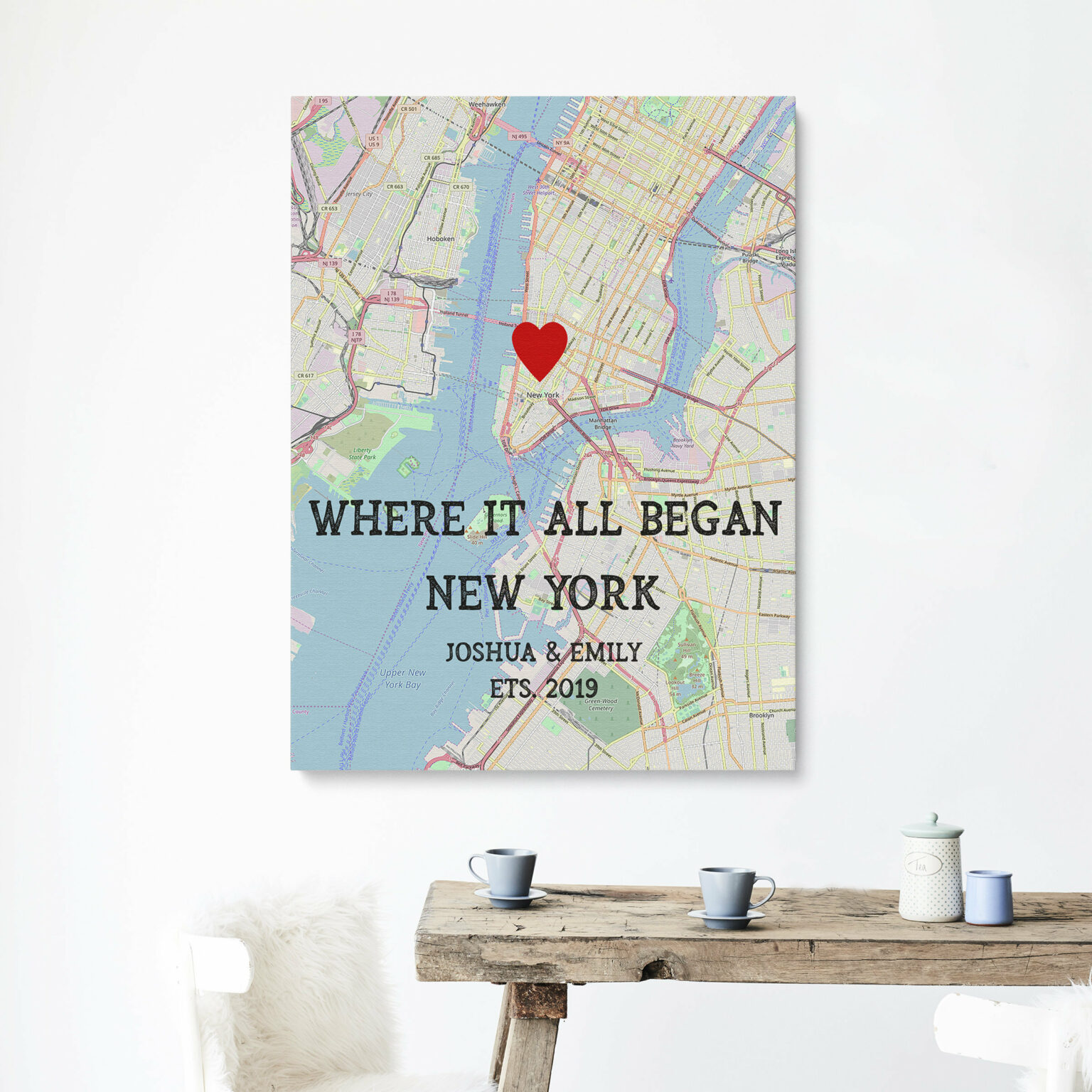 Where it all began map, Wedding day gift for couple, Personalized map ...