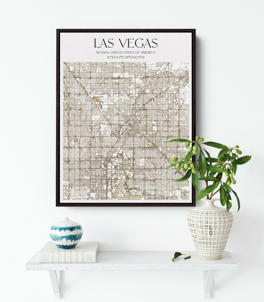 Las Vegas city map canvas, Las Vegas map canvas, Framed canvas map, Wall canvas print map, Map ...